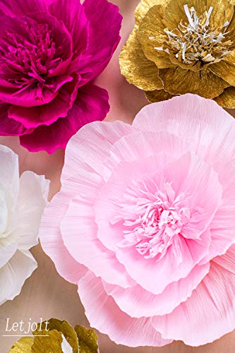 Letjolt Paper Flowers Decorations for Wall Fall Flower Decor 1st Birthday Backdrop Wedding Flower Birthday Baby Shower Nursery Wall(Rose Pink White Golden Set 6)