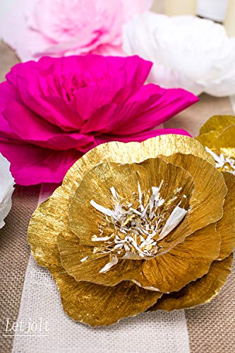 Letjolt Paper Flowers Decorations for Wall Fall Flower Decor 1st Birthday Backdrop Wedding Flower Birthday Baby Shower Nursery Wall(Rose Pink White Golden Set 6)