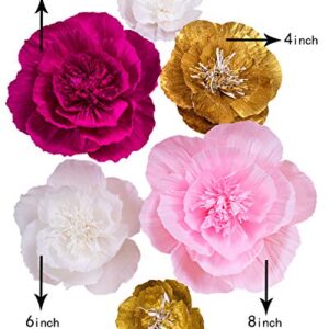 Letjolt Paper Flowers Decorations for Wall Fall Flower Decor 1st Birthday Backdrop Wedding Flower Birthday Baby Shower Nursery Wall(Rose Pink White Golden Set 6)