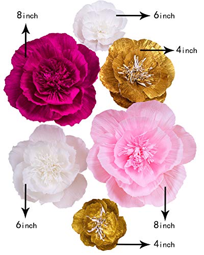 Letjolt Paper Flowers Decorations for Wall Fall Flower Decor 1st Birthday Backdrop Wedding Flower Birthday Baby Shower Nursery Wall(Rose Pink White Golden Set 6)