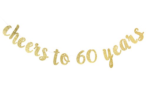 Cheers to 60 Years Banner - Happy 60th Birthday Party Decorations - 60th Wedding Anniversary Decorations-Gold