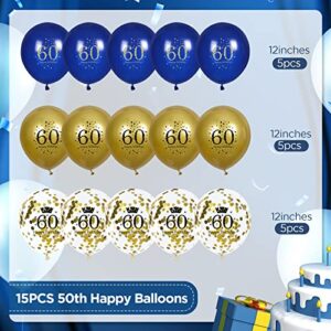 Navy Blue and Gold 60th Birthday Balloons Decorations 15Pcs Happy 60th Birthday Navy Blue Gold Confetti Latex Balloons Decorations for Men Women 60th Birthday Anniversary Decorations 12 inch