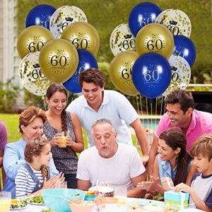 Navy Blue and Gold 60th Birthday Balloons Decorations 15Pcs Happy 60th Birthday Navy Blue Gold Confetti Latex Balloons Decorations for Men Women 60th Birthday Anniversary Decorations 12 inch