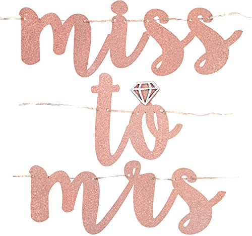 Miss to Mrs, Let's Party Bitches Banner Set. Bachelorette, Engagement or Wedding Party Decorations. 2 Sparkly Banners with Super Fun Diamond Ring and Circle Confetti (Rose Gold)