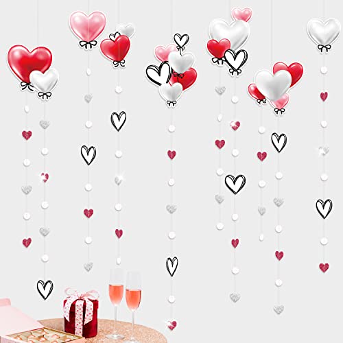 7 pcs Love Heart Garlands for Valentine’s Day Decorations Hanging Red White Pink Heart Streamer Banner Backdrop for Anniversary Wedding Bridal Baby Shower Happy Mother’s Day Party Supplies