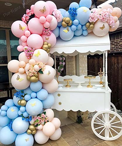 DUILE Gender Reveal Balloon Arch Garland Kit Gender Reveal Party Supplies Balloons Blue And Pink Balloons Rose Balloons With Butterfly For Gender Reveal Birthday Party Baby Shower Party Decorations