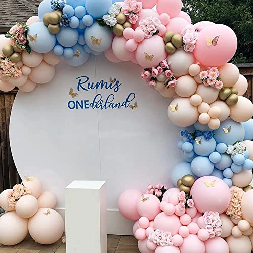 DUILE Gender Reveal Balloon Arch Garland Kit Gender Reveal Party Supplies Balloons Blue And Pink Balloons Rose Balloons With Butterfly For Gender Reveal Birthday Party Baby Shower Party Decorations