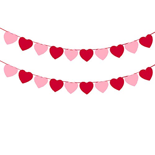 Felt Heart Banner Valentines Day Garland for Wedding Anniversary Birthday Home Party Decorations Pack of 2 by Baryuefull