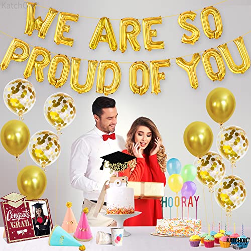 We Are So Proud of You Balloons - 16 Inch | Gold We Are So Proud of You Banner with Confetti Balloons | Gold Graduation Party Decorations 2023 | Graduation Balloons, College Graduation Decorations