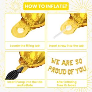 We Are So Proud of You Balloons - 16 Inch | Gold We Are So Proud of You Banner with Confetti Balloons | Gold Graduation Party Decorations 2023 | Graduation Balloons, College Graduation Decorations