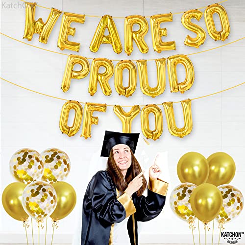 We Are So Proud of You Balloons - 16 Inch | Gold We Are So Proud of You Banner with Confetti Balloons | Gold Graduation Party Decorations 2023 | Graduation Balloons, College Graduation Decorations