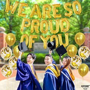 We Are So Proud of You Balloons - 16 Inch | Gold We Are So Proud of You Banner with Confetti Balloons | Gold Graduation Party Decorations 2023 | Graduation Balloons, College Graduation Decorations