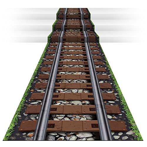 24 Inch x 10 ft Plastic Railroad Track Aisle Runner Train Party Decorations Wild West Party Theme Tablecloth Runner Table Floor Cover for Halloween Western Birthday Party Supply (Railroad Track, 1Pc)