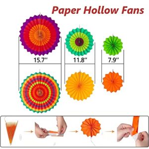 22pcs Fiesta Party Decorations,Encanto Mexican Party Decorations with Fiesta Paper Fans Wheel,Pom Poms Flowers, Serape Table Runners for Cinco De Mayo Decorations Supplies,Birthday,Dia De Los Muertos