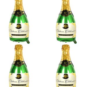 4 Pcs Aluminum Foil Green Champagne Balloon Bottle Mylar Film Balloon for Birthday Engagement Bachelorette Party Bridal Shower Wedding Celebration Anniversary Decorations …