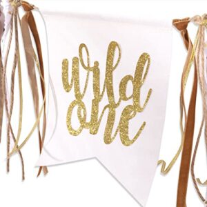 LINGANA Wild One High Chair Banner for 1st Birthday - Cheetah Highchair Banner,Boy or Girl Wild One Themed 1st Birthday Party Decorations,Photo Booth Props, Wild One Shower, Girls Animal Print Leopard Cheetah High Chair Banner