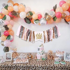 LINGANA Wild One High Chair Banner for 1st Birthday - Cheetah Highchair Banner,Boy or Girl Wild One Themed 1st Birthday Party Decorations,Photo Booth Props, Wild One Shower, Girls Animal Print Leopard Cheetah High Chair Banner