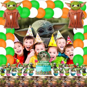 Baby Inspired Yoda Birthday Party Supplies, Party Decorations Including Foil Balloons, Latex Balloons, Cake Toppers, Backdrop and Tablecloth for Kids Baby Inspired Yoda Party Decorations