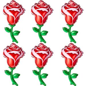 6 pieces 37 inch valentines day balloon rose flower balloons red rose shaped foil balloon rose foil balloons for wedding valentine’s day graduation birthday baby shower party decoration