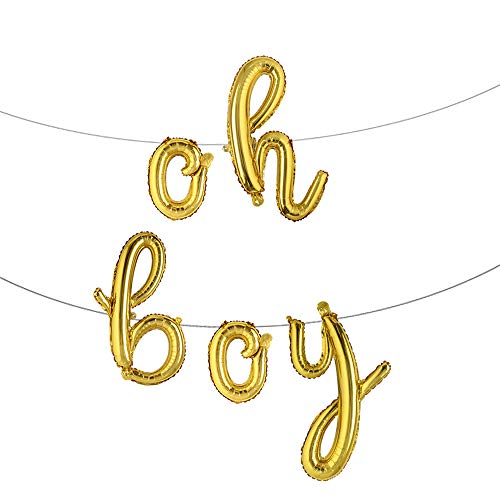 16 inch Lowercase Oh Boy Balloons Banners Alphabet Foil Letter Balloon Decoration with Rope for Baby Shower Birthday Party Gender Reveal Party (L oh boy Gold)