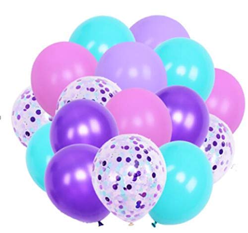 Mermaid Balloons 50 Pack, 12 Inch Light Purple Balloons Seafoam Blue Latex Balloons with Confetti Balloon for Unicorn Party Decorations Birthday Party Supplies with Ribbon