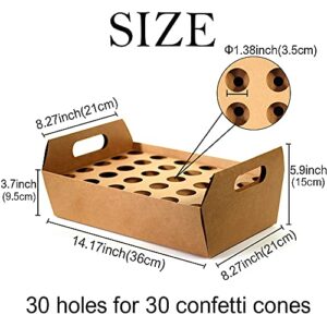 Party Confetti Cone Holder Box - Confetti for Gift Box Wedding, Stand Tray Box Total of 30 Holes for 30 Confetti Cone, and Include 32 Cone Papers (Kraft-F2pack)