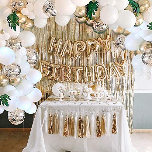 136PCS Gold and White Baby Shower Balloons, White Balloons Different Sizes with Leaves 12PCS, White Balloon Garland Arch KIt Baby Shower Wedding Birthday Graduation Anniversary Bachelorette Party Decorations for Boy Girl