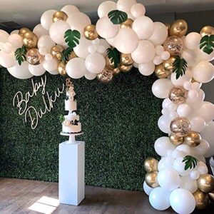 136pcs gold and white baby shower balloons, white balloons different sizes with leaves 12pcs, white balloon garland arch kit baby shower wedding birthday graduation anniversary bachelorette party decorations for boy girl