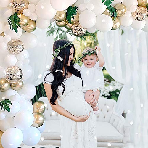 136PCS Gold and White Baby Shower Balloons, White Balloons Different Sizes with Leaves 12PCS, White Balloon Garland Arch KIt Baby Shower Wedding Birthday Graduation Anniversary Bachelorette Party Decorations for Boy Girl