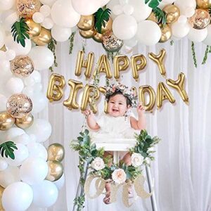 136PCS Gold and White Baby Shower Balloons, White Balloons Different Sizes with Leaves 12PCS, White Balloon Garland Arch KIt Baby Shower Wedding Birthday Graduation Anniversary Bachelorette Party Decorations for Boy Girl