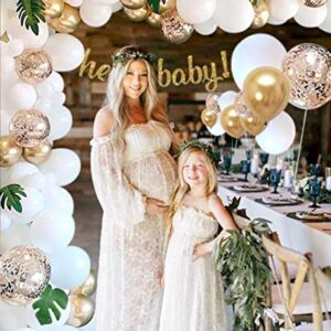 136PCS Gold and White Baby Shower Balloons, White Balloons Different Sizes with Leaves 12PCS, White Balloon Garland Arch KIt Baby Shower Wedding Birthday Graduation Anniversary Bachelorette Party Decorations for Boy Girl