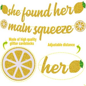 OKUSUN She Found Her Main Squeeze Banner for Lemon Citrus Lemonade Theme Bridal Shower Bride to Be Wedding Engagement Bachelorette Party Supplies Gold Glitter Decorations (She Found Her Main Squeeze)