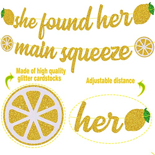 OKUSUN She Found Her Main Squeeze Banner for Lemon Citrus Lemonade Theme Bridal Shower Bride to Be Wedding Engagement Bachelorette Party Supplies Gold Glitter Decorations (She Found Her Main Squeeze)