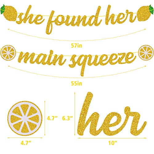 OKUSUN She Found Her Main Squeeze Banner for Lemon Citrus Lemonade Theme Bridal Shower Bride to Be Wedding Engagement Bachelorette Party Supplies Gold Glitter Decorations (She Found Her Main Squeeze)