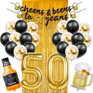 50th Birthday Decorations for Men, 50th Birthday Decorations for Men, Black and Gold 50th Birthday Decorations with 40Inch Gold 50 Number Balloons, Birthday Banner, Latex Balloon, Fringe Curtains and Foil Balloons (50th)