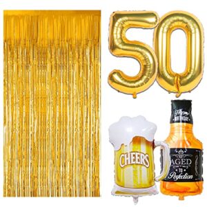 50th Birthday Decorations for Men, 50th Birthday Decorations for Men, Black and Gold 50th Birthday Decorations with 40Inch Gold 50 Number Balloons, Birthday Banner, Latex Balloon, Fringe Curtains and Foil Balloons (50th)