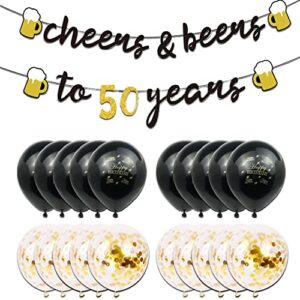 50th Birthday Decorations for Men, 50th Birthday Decorations for Men, Black and Gold 50th Birthday Decorations with 40Inch Gold 50 Number Balloons, Birthday Banner, Latex Balloon, Fringe Curtains and Foil Balloons (50th)