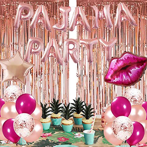 Geloar Pajama Party Decorations,Pajama Party Balloons for Girls PJ Mask Themed Banner for Pajama Slumber Sleepover SPA Spahhh Birtday Bday Bridal Hen Adult Party Supplies Kit (Rose Gold, PAJAMA)