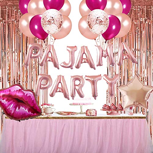 Geloar Pajama Party Decorations,Pajama Party Balloons for Girls PJ Mask Themed Banner for Pajama Slumber Sleepover SPA Spahhh Birtday Bday Bridal Hen Adult Party Supplies Kit (Rose Gold, PAJAMA)