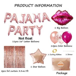 Geloar Pajama Party Decorations,Pajama Party Balloons for Girls PJ Mask Themed Banner for Pajama Slumber Sleepover SPA Spahhh Birtday Bday Bridal Hen Adult Party Supplies Kit (Rose Gold, PAJAMA)