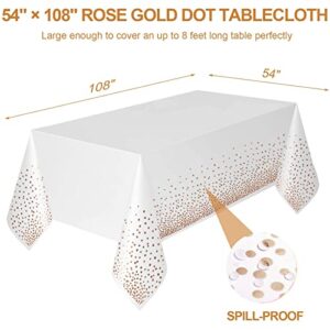 6 Pack Plastic Tablecloths for Rectangle Tables, Rose Gold Dot Confetti Party Table Cloths Disposable Table Covers with 30 Balloons for Parties Girl Birthday Baby Shower Wedding Bridal, 54" x 108"