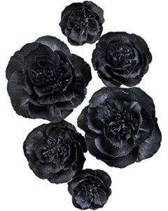 letjolt artificial black paper flower decorations for wall backdrop wedding birthday baby shower bridal shower nursery decor(black set 6)