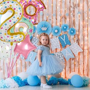 Donut Balloon Party Decorations With White Large Doughnut Number 2 Balloon Round Donut and Star Mylar Foil Balloons with Ribbon for 2nd Baby Birthday Party Supplies … …