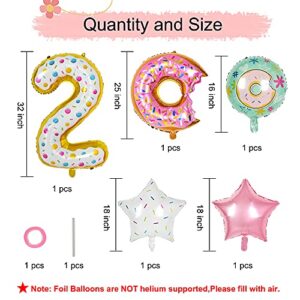 Donut Balloon Party Decorations With White Large Doughnut Number 2 Balloon Round Donut and Star Mylar Foil Balloons with Ribbon for 2nd Baby Birthday Party Supplies … …