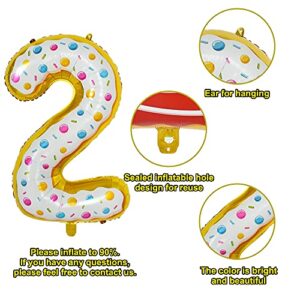 Donut Balloon Party Decorations With White Large Doughnut Number 2 Balloon Round Donut and Star Mylar Foil Balloons with Ribbon for 2nd Baby Birthday Party Supplies … …