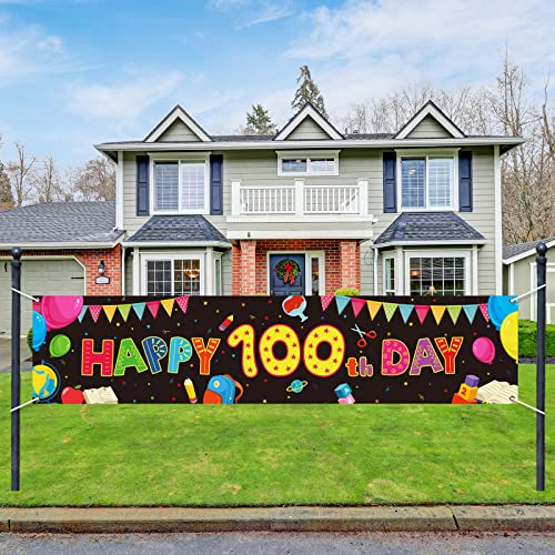 100th Day of School Banner Decoration Outdoor Happy 100 Days Banner Backdrop Sign for Kindergarten Preschool Primary School 100th Day Party Favor Supplies