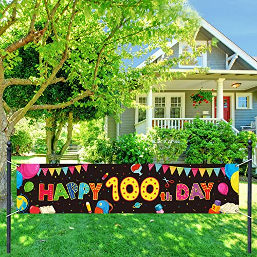 100th Day of School Banner Decoration Outdoor Happy 100 Days Banner Backdrop Sign for Kindergarten Preschool Primary School 100th Day Party Favor Supplies