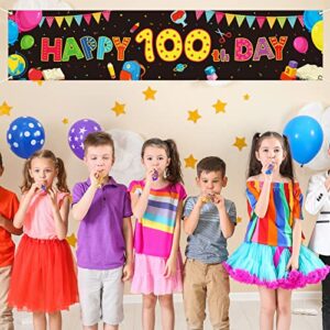 100th Day of School Banner Decoration Outdoor Happy 100 Days Banner Backdrop Sign for Kindergarten Preschool Primary School 100th Day Party Favor Supplies