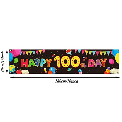 100th Day of School Banner Decoration Outdoor Happy 100 Days Banner Backdrop Sign for Kindergarten Preschool Primary School 100th Day Party Favor Supplies