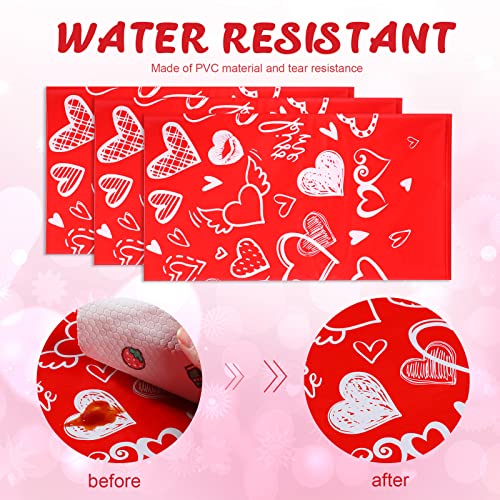 3 Pieces Wedding Disposable Table Cover Red Heart Love Tablecloth Waterproof Plastic Rectangular Disposable Table Cover for Bachelor Party Wedding Anniversaries Birthday Party Supplies